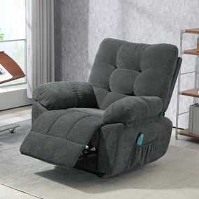 HOMCOM Relaxační křeslo, masážní čalouněné křeslo s 8 vibračními body, nastavitelná podnožka, boční kapsa, opěradlo, šedá