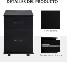 HOMCOM Dřevěný mobilní archivar s kolečky a 2 šuplíky, kancelářský a domácí filing kabinet 41x39x58cm Černý