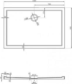 Mexen, Mexen Flow obdélníková sprchová vanička slim 140 x 85 cm, černá matná, 46R708514