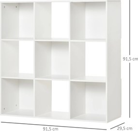 HOMCOM Knihovna 3-patrová Skříň s Úložným Prostorem 9 Krychlových Modulů Samostatný Regál Rozdělovací Stojan 91,5x29,5x91,5cm Dřevo