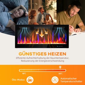 HOMCOM Elektrický krb, montáž na stěnu, nastavitelné plameny, termostat, časovač, ocel, černý