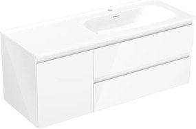 Mexen Orio, koupelnová skříňka 120 cm s pravým umyvadlem Vela, 2S, 1D, bílá lesklá, 91A13-12047-3-BBFFF00-W23P00