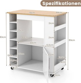 Costway Kuchyňský ostrůvek s úložným prostorem a držákem na ručníky bambusový