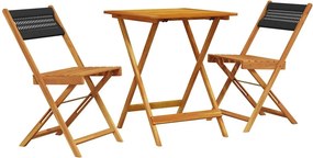3dílný bistro set černý polypropylen a masivní dřevo 3281757