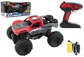 Auto RC terénní 4x4 červené plast 29cm 2,4GHz na baterie + dobíjecí pack v krabici 40x20x22cm