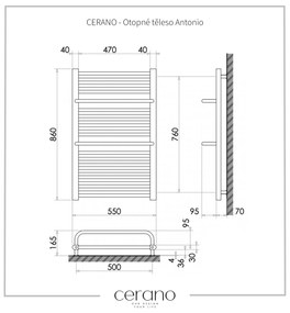 CERANO - Otopné těleso Antonio - kombinované - 484W - černá matná - 860x550 mm