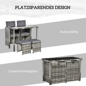 Outsunny polyratanová sedací souprava pro 4 osoby, jídelní set zahradní souprava s polštáři, šedá, odolná proti povětrnostním vlivům a stylová pro za…