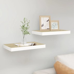 Plovoucí nástěnné police 2 ks dub a bílé 50 x 23,5 x 3,8 cm MDF 326574