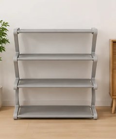 botník, 4 patra, konstrukce tvaru Z, kov/plast/látka, 51x45x19 cm, šedá, Dekorino BB20260048