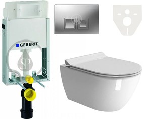 AKCE/SET/LIVERO Geberit - Předstěnová instalace pro závěsné WC, výška 1,08 m s tlačítkem Delta50, matná chrom + PURA závěsná WC mísa, Swirlflush, 55x…