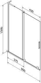 Mexen Velar L, 2-křídlová posuvná vanová zástěna 80 x 150 cm, 8mm čiré sklo, chromový profil, 896-080-003-01-01