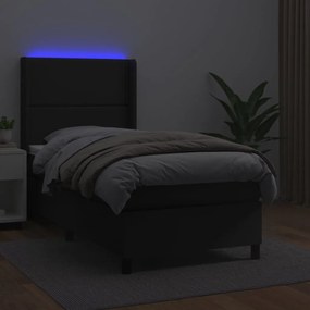 Box spring postel s matrací a LED černá 90x190 cm umělá kůže 3139295