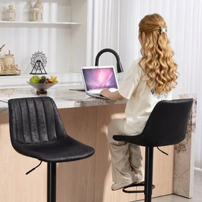 HOMCOM 2dílná sada barových židlí v retro designu, včetně opěrky nohou, výškově nastavitelná, plynový píst, černá