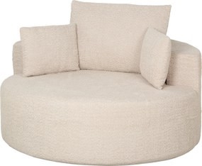 HOMCOM kulatý chenilkový sedací puf, velká sedací plocha, 2 polštáře, 1 opěrný polštář, 1 polštář na krk, nosnost 250 kg, 130x130x82 cm, krémová