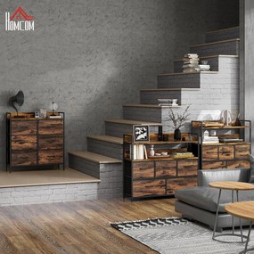 HOMCOM komoda 6 zásuvek | látkové zásuvky a ocelový rám | industriální 79 x 29 x 85 cm, rustikálně hnědá
