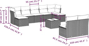 10dílná zahradní sedací souprava s poduškami černá polyratan 3218275