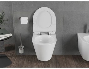 Mexen Rico, závěsná WC mísa 490x360x370 mm, Rimless Tornádo + WC sedátko z duroplastu, bílá lesklá, 30720100T