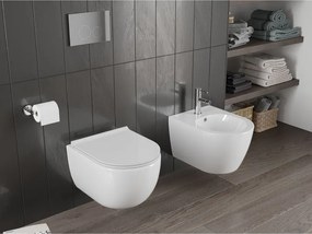 Mexen Carmen, závěsná WC mísa 490x365x340 mm, Rimless Tornádo + WC sedátko z duroplastu, bílá lesklá, 30880500T