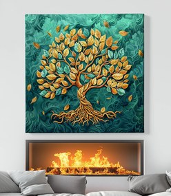 Obraz na plátně - Strom života Zlatá hojnost FeelHappy.cz Velikost obrazu: 60 x 60 cm