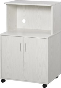 HOMCOM Mikrovlnná část kuchyňské skříňky se 2 dvířky a nastavitelnou policí na kolečkách, nosnost 70 kg, 60.4x40.3x97 cm, Bílá