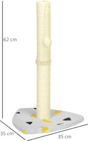 Škrabací podložka PawHut pro kočky s plyšovým designem a hracím míčkem, robustní jutový provaz, kompaktní rozměry 35 x 35 x 62 cm, světle šedá a béžo…