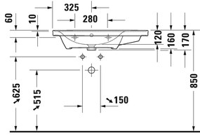 Duravit D-Neo - Umyvadlo do nábytku asymetrické 800 x 480 mm, umyvadlo vlevo, bez plochy pro armaturu, bílá 2369800060