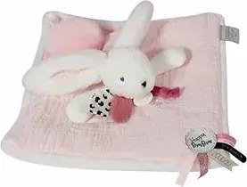 Doudou Dárková sada růžová - králíček s čtvercovou dečkou 25 cm / od 0