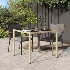 Zahradní stůl 90 x 90 x 75 cm tvrzené sklo a polyratan béžový 316703