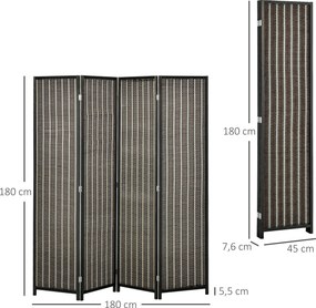 HOMCOM 4-panelový paraván 180 x 180 cm, bambusová zástěna, skládací, oddělovací stěna pro obývací pokoj, hnědá