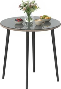 Outsunny kulatý zahradní jídelní stůl, venkovní stůl 80 × 80 × 74 cm, tvrzené sklo s ratanovým okrajem, ocelový rám, nosnost 50 kg, na terasu a balkon