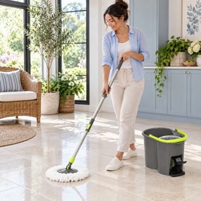 HOMCOM mop s dvoukomorovým kbelíkem 20 l a 5 návleky
