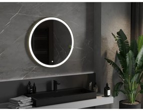 Mexen Esso, kulaté LED podsvícené koupelnové zrcadlo 80 cm, 6000K, topná podložka proti zamlžování, zlatý rám, 9825-080-080-611-50