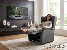 Elektrické polohovací TV křeslo ušák FELIX - šedá látka