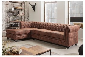 Massive home | Hnědá rohová sedací souprava Chesterfield z mikrovlákna- levý roh