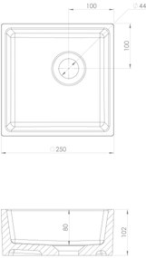 Sapho Sanna umyvadlo na desku 25 x 25 cm bez otvoru pro baterii bez přepadu litý mramor bílá SN250