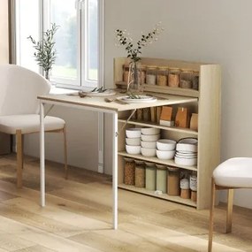 HOMCOM Skládací jídelní stůl s regálem, industriální design, úspora místa, pro malé prostory, 78,5 x 91 x 93 cm, dub