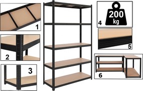 Dílenský regál SUSAA 5 polic 205x120x45 cm černý