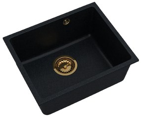 Sink Quality Crypton 55, kuchyňský granitový dřez 460x375x205 mm + zlatý sifon, černá skvrnitá, SKQ-CRY.B.1KBO.55.XG