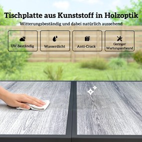 Sada zahradního nábytku sedací souprava 150 x 80 cm stůl se 6 prodyšnými židlemi vzhled dřeva ocelový rám černý