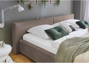 Taupe čalouněná dvoulůžková postel s úložným prostorem s roštem 200x240 cm Cube – Meise Möbel