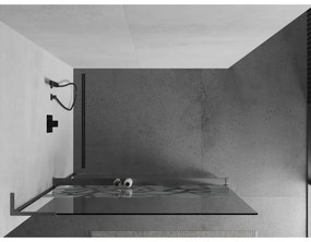 Mexen Kioto+ L, sprchová zástěna Walk-In s poličkou a věšákem 120 x 200 cm, 8mm čiré sklo bílý vzor, ​​grafitový profil, 800-120-123-66-85