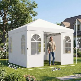 Outsunny skládací altán 3x3 m Pop-up s UPF50+ 4 odnímatelné boční díly nastavitelné výšky a cestovní taška bílá