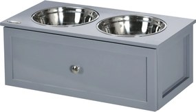 PawHut Vysoká Krmící Miska pro Psy s Úložným Zásuvkou - 2 x 2000ml Nerezové Misky pro Psy a Kočky | Aosom