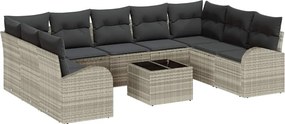 Set pohovek 10 ks Světle šedá [Syntetika]: Poly Ratan 3346212