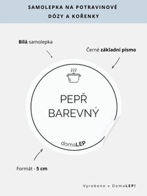 Samolepka na kořenky PEPŘ BAREVNÝ bílá 5 cm základní písmo