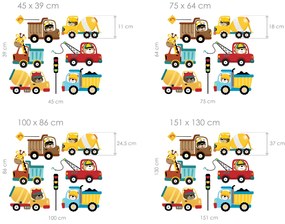 Stavební autíčka samolepky na zeď arch 75 x 64 cm