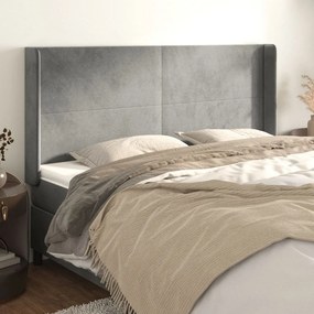 Čelo postele typu ušák světle šedé 203x16x118/128 cm samet 3119366