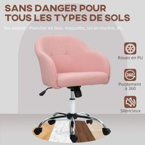 HOMCOM kancelářská židle, Teddy plyšová ergonomická desk židle, nastavitelná výška, polstrované sedadlo a opěradlo, 360° otáčení, moderní design, do k