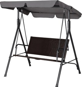 Outsunny Hollywoodský houpač 2-místný zahradní houpačka s nastavitelnou sluneční střechou, ocelový rám, ratan 140 x 110 x 151 cm | Aosom