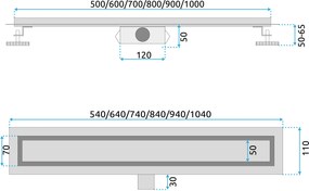 Rea Neox, odtokový sprchový žlab 50 cm, broušená ocel, REA-G2500